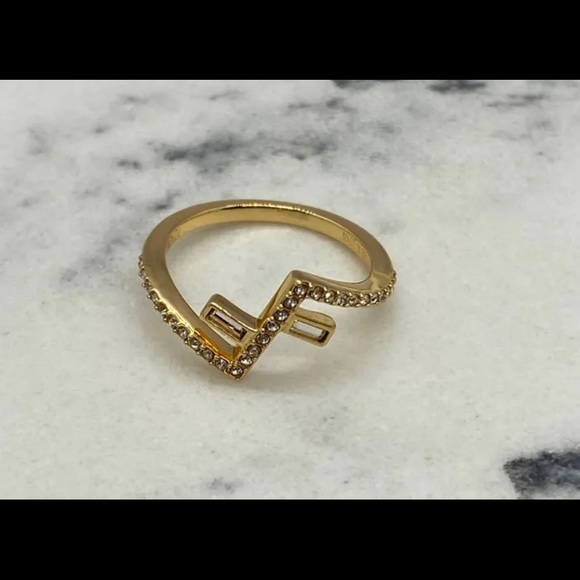 Fendi | Jewelry | Auth Fendi F Rhinestone Gold Tone Ring Small 65 ...
